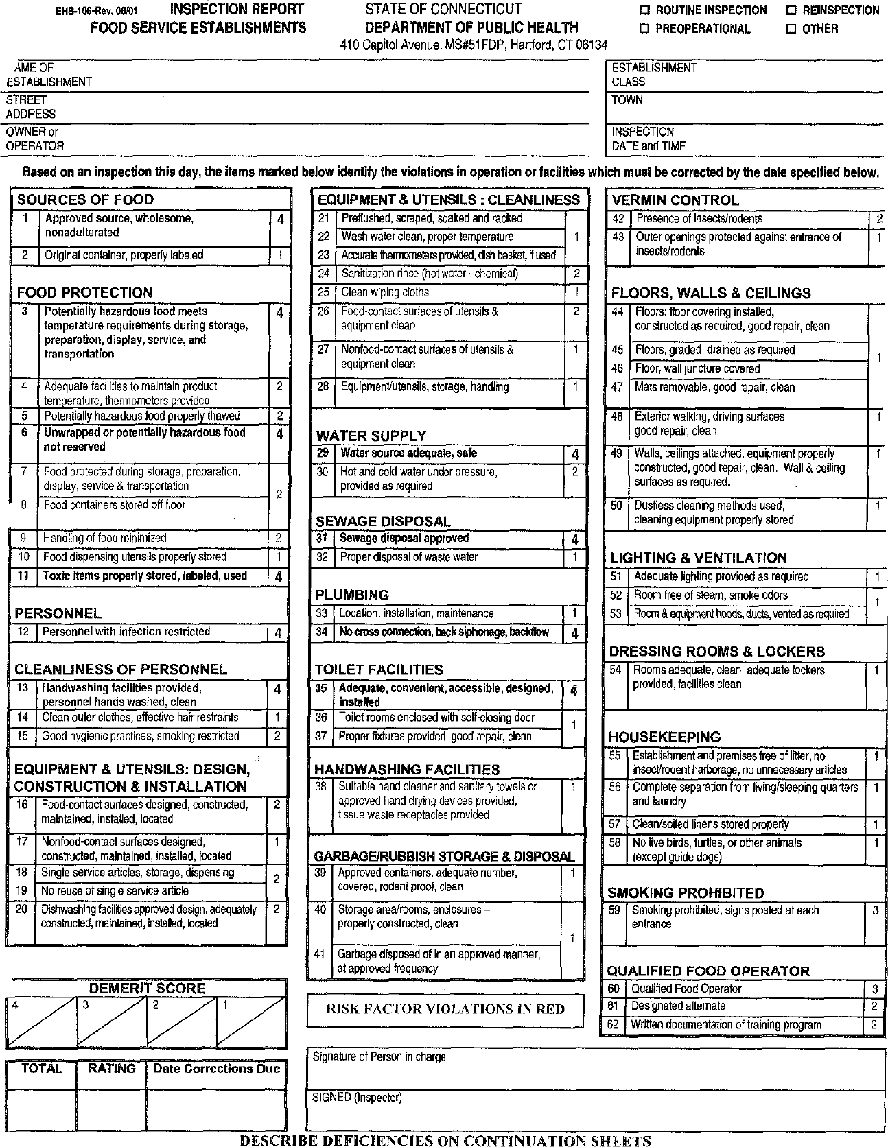 Image of Inspection Report Food Service Establishments State of ...